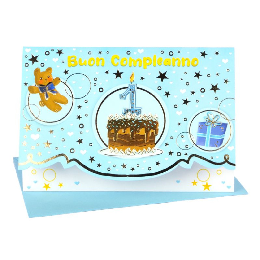 Biglietti augurali COMPLEANNO 1 ANNO portasoldi 12pz